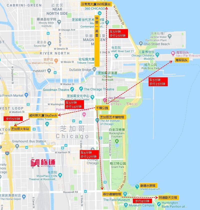 芝加哥景点地图 中文版